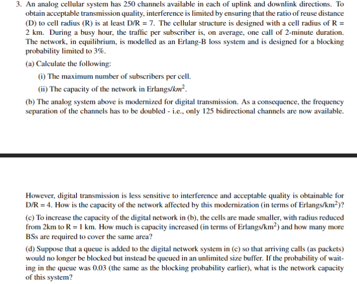 Solved An analog cellular system has 250 ﻿channels available | Chegg.com