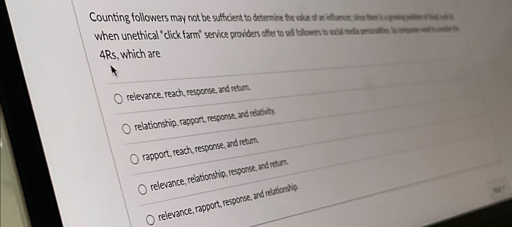 Solved 4Rs, ﻿which arerelevance, reach, response, and | Chegg.com