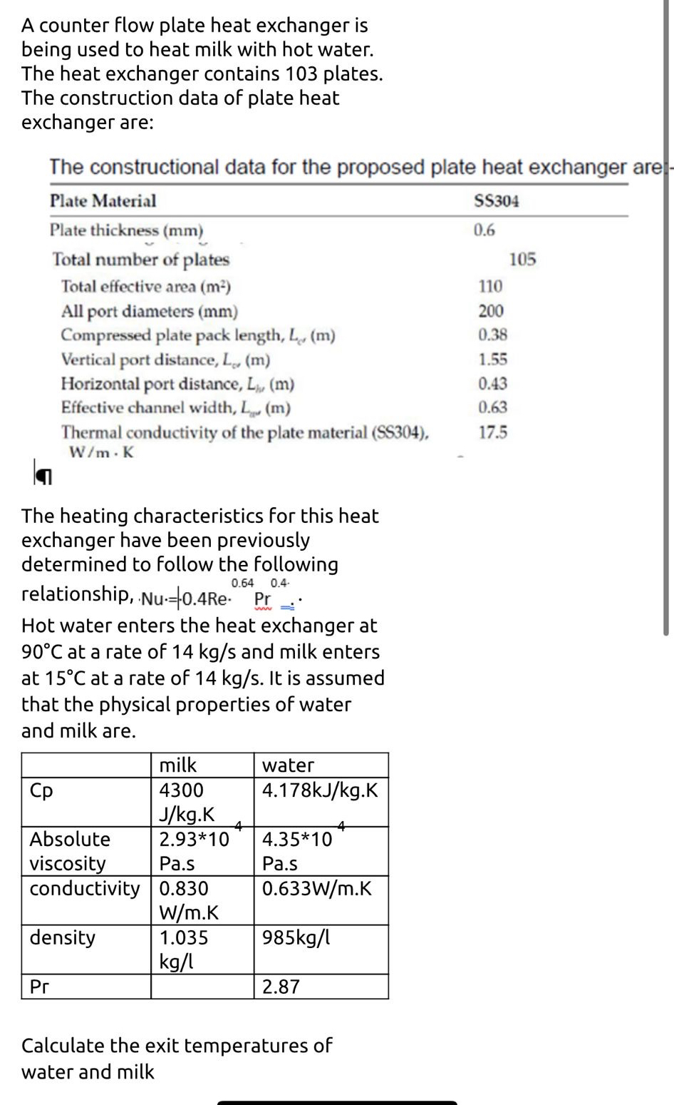 Solved A counter flow plate heat exchanger is being used to | Chegg.com