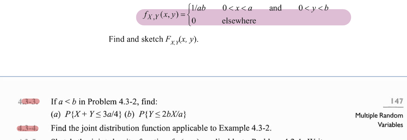 Solved Fx,Y(x,y)P{x+Y≤3a4}P{Y≤2bxa}a in ﻿Problem 4.3-2, | Chegg.com