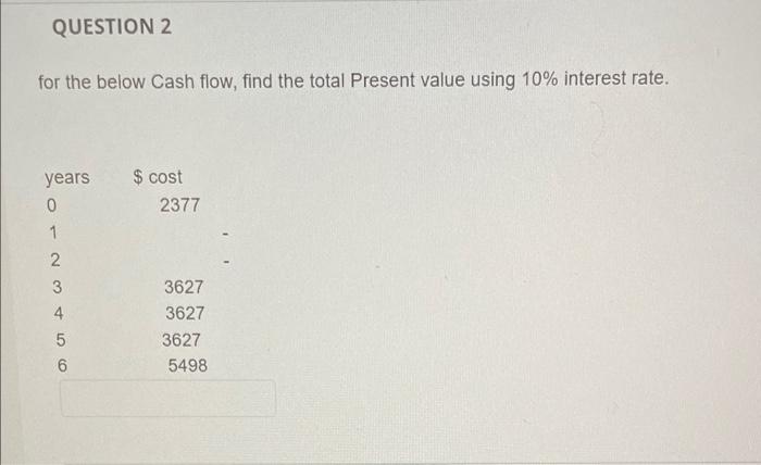 Solved for the below Cash flow, find the total Present value | Chegg.com
