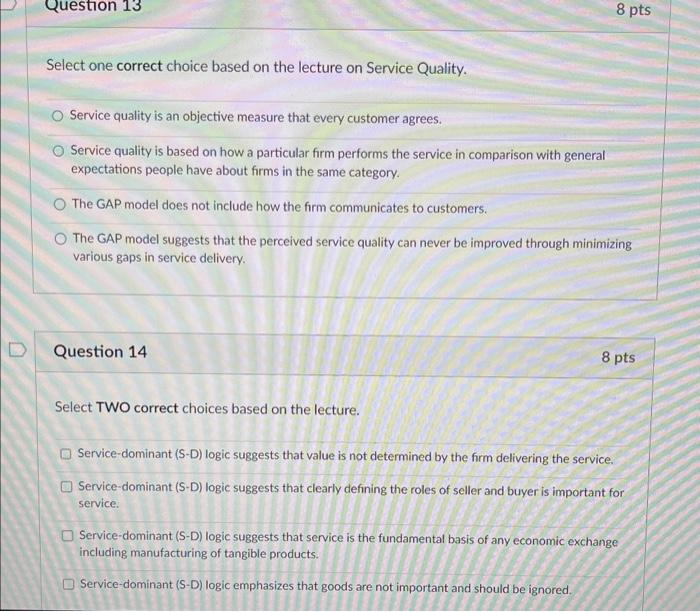 Select one correct choice based on the lecture on | Chegg.com