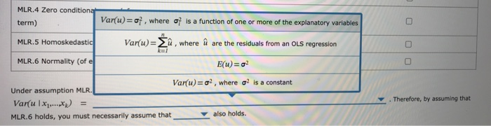 1. Assumption MLR.6 (Normality) In the following | Chegg.com