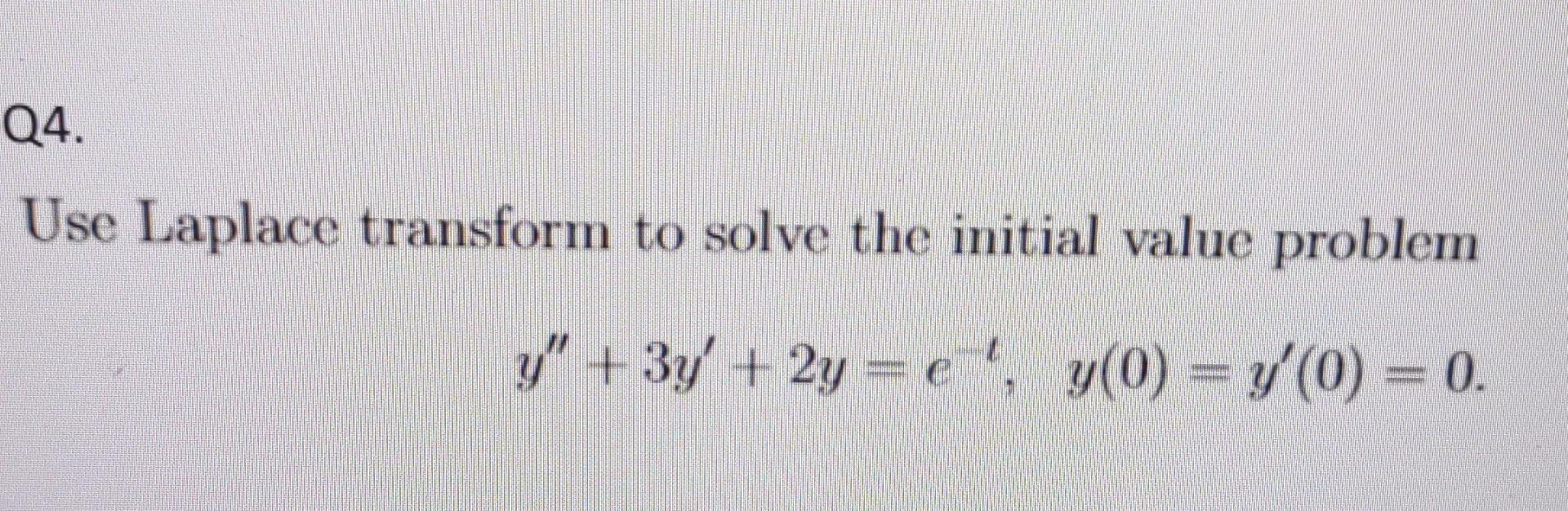 Solved Q4. Use Laplace transform to solve the initial value | Chegg.com