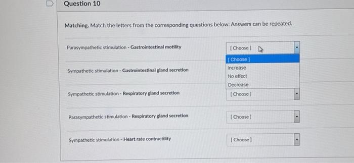 Solved Question 10 Matching. Match the letters from the | Chegg.com