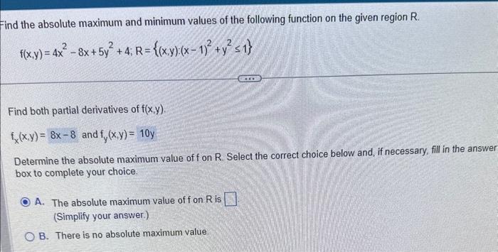 Solved Ind The Absolute Maximum And Minimum Values Of The
