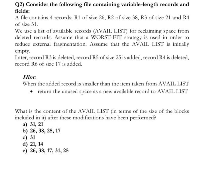 Solved Q2) Consider the following file containing | Chegg.com
