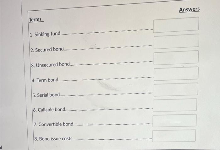Solved Terms 1. Sinking fund..... 2. Secured bond... 3. | Chegg.com
