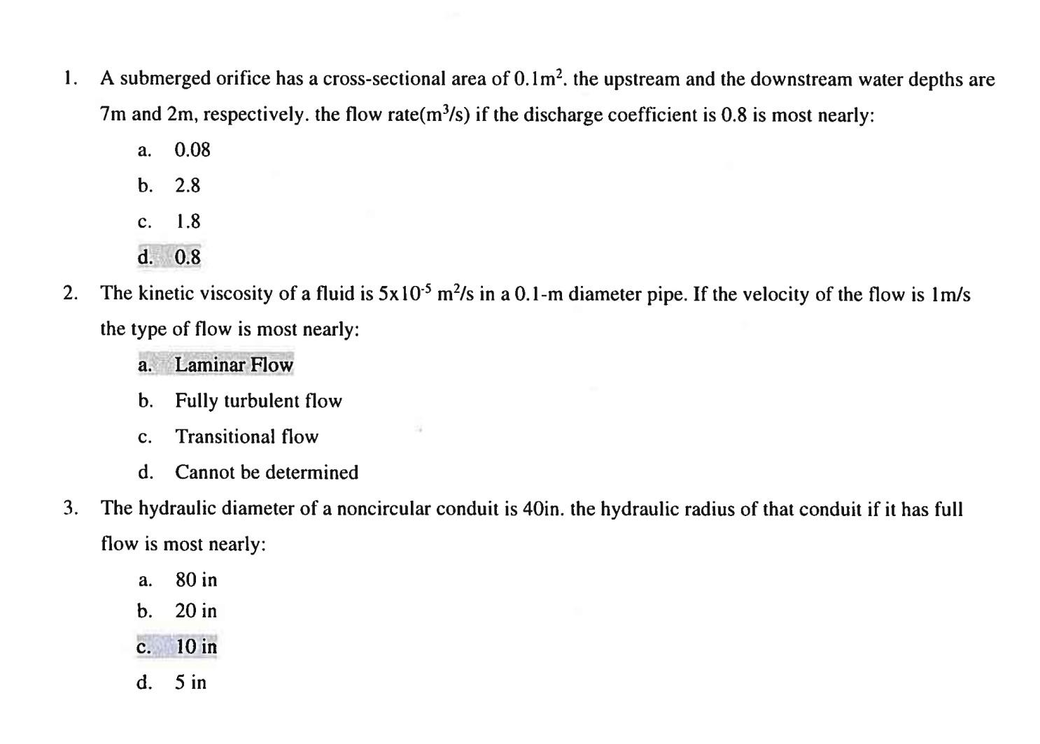 Solved 1. A submerged orifice has a cross-sectional area of | Chegg.com