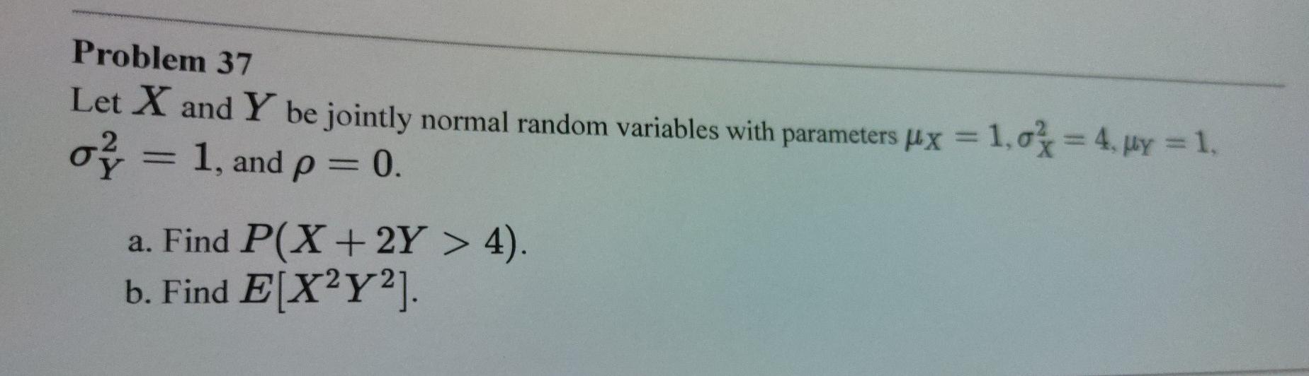 Solved Problem 37 Let X and Y be jointly normal random | Chegg.com