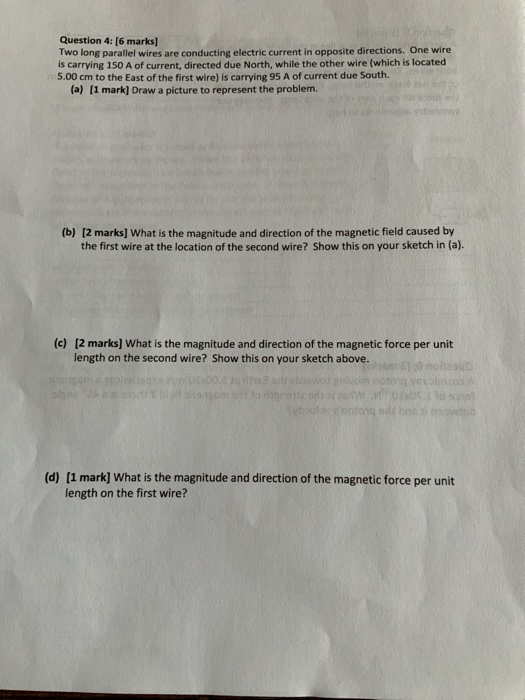Solved Question 4: [6 marks] Two long parallel wires are | Chegg.com