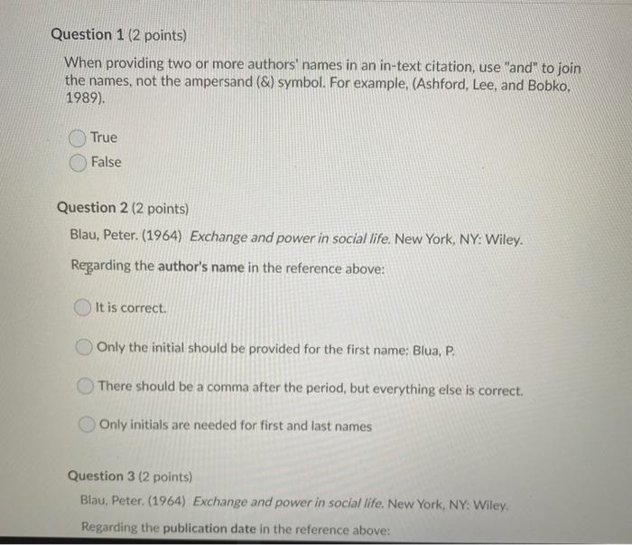Solved Question 1 (2 points) When providing two or more | Chegg.com