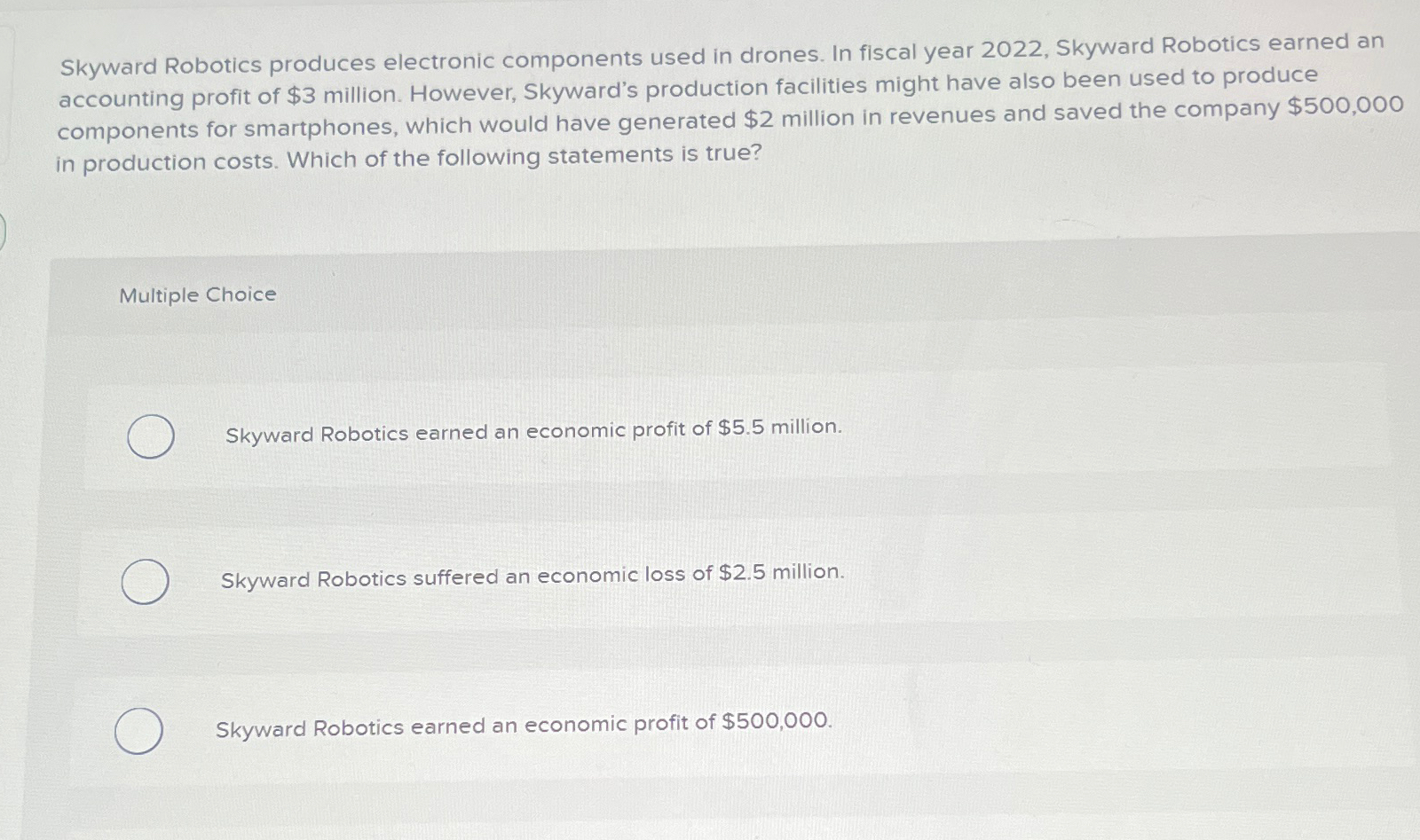Solved Skyward Robotics produces electronic components used | Chegg.com