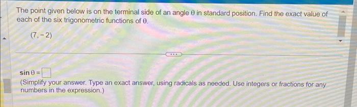 Solved The point given below is on the terminal side of an | Chegg.com