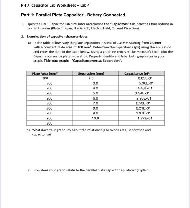 Solved Part 1: Parallel Plate Capacitor - Battery Connected | Chegg.com