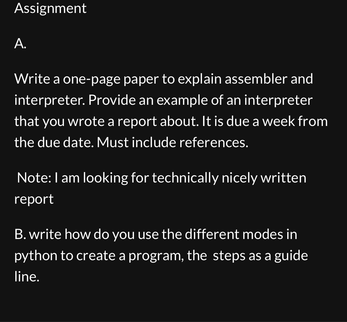 Solved AssignmentA.Write a one-page paper to explain | Chegg.com