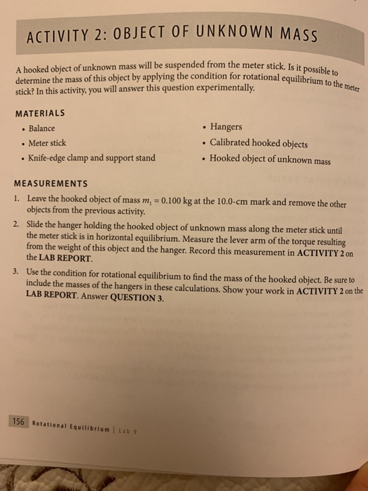 ACTIVITY 2: OBJECT OF UNKNOWN MASS ter stick. Is it | Chegg.com