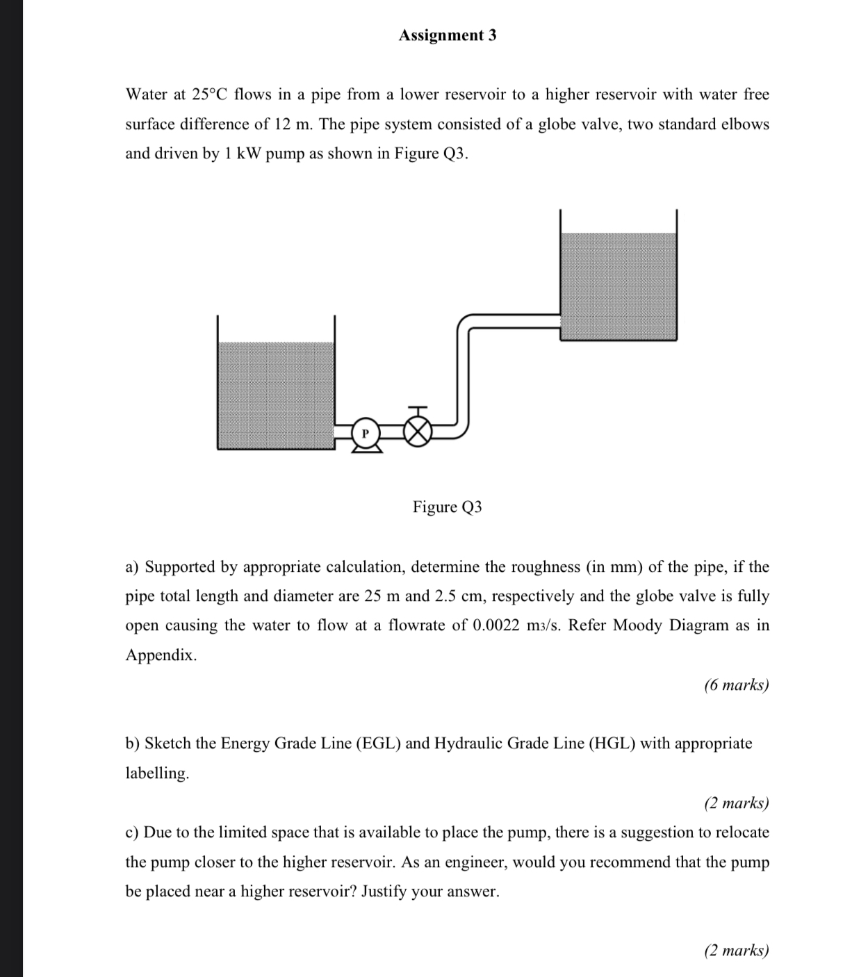 Solved Assignment 3Water at 25°C ﻿flows in a pipe from a | Chegg.com
