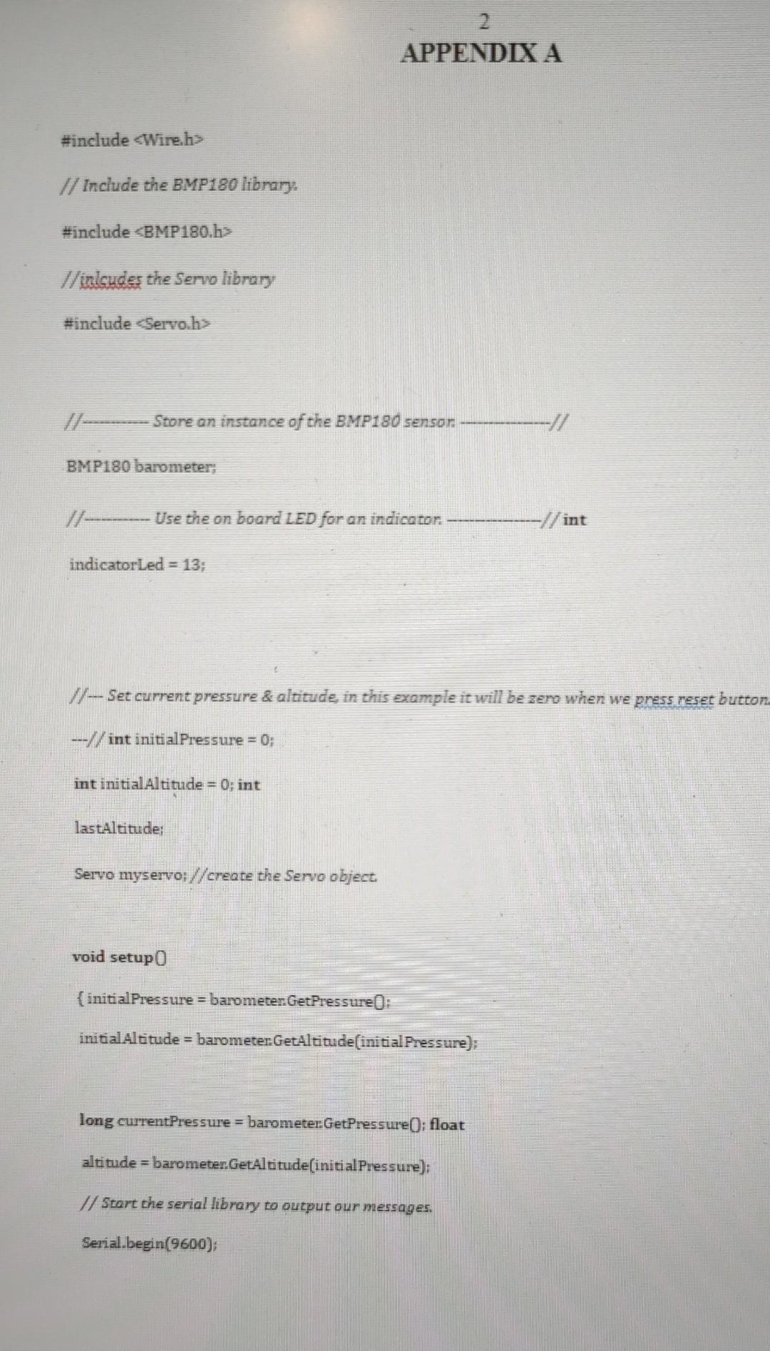 Solved APPENDIX A #include // Include the BMP180 | Chegg.com