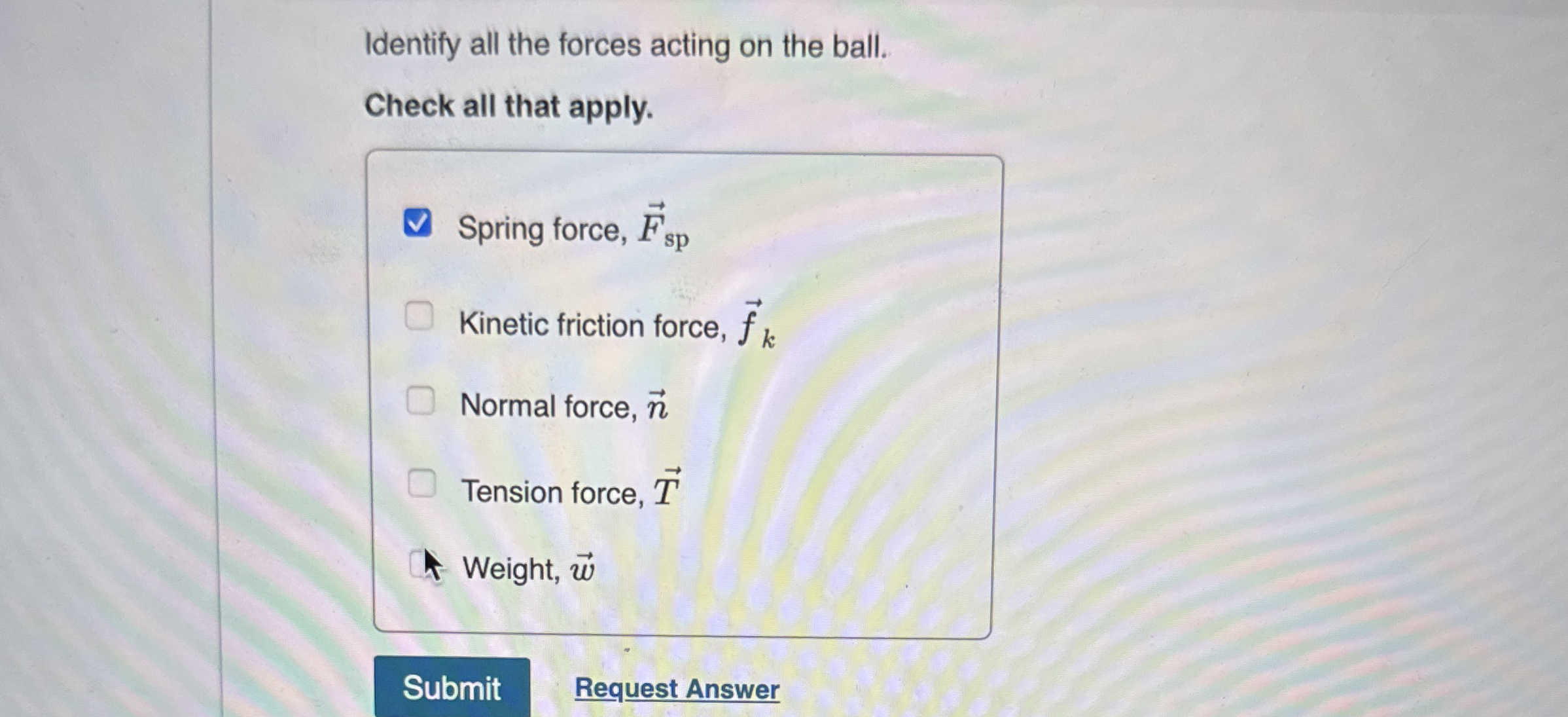 Solved vec(T)vec(n)vec(F)thrust vec(w)vec(f)kvec(D)Tension, | Chegg.com