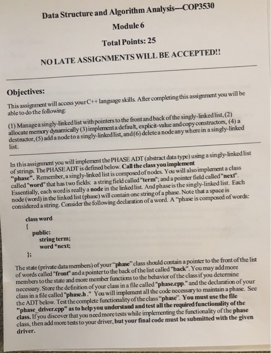 Data Structure and Algorithm Analysis--COP3530 Module | Chegg.com