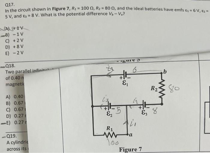 Solved Q17. In the circuit shown in Figure 7,R1=100Ω,R2=80Ω, | Chegg.com