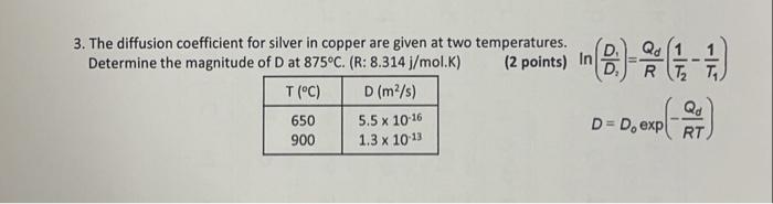 Solved () 7. 3. The diffusion coefficient for silver in | Chegg.com