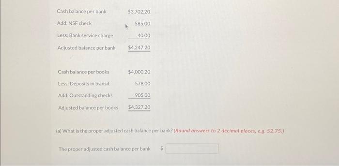 Solved (a) What is the proper adjusted cash balance per | Chegg.com