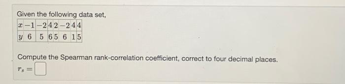 Solved Given the following data set, Compute the Spearman | Chegg.com