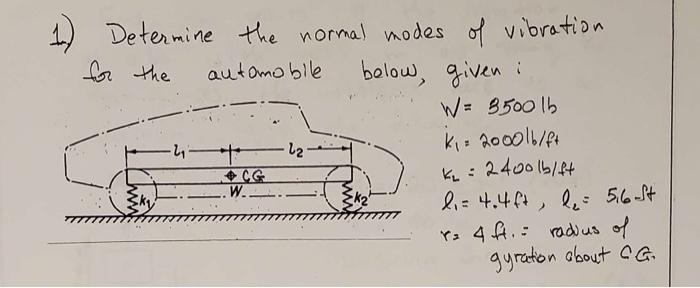 Solved 1.) Determine the normal modes of vibration for the | Chegg.com