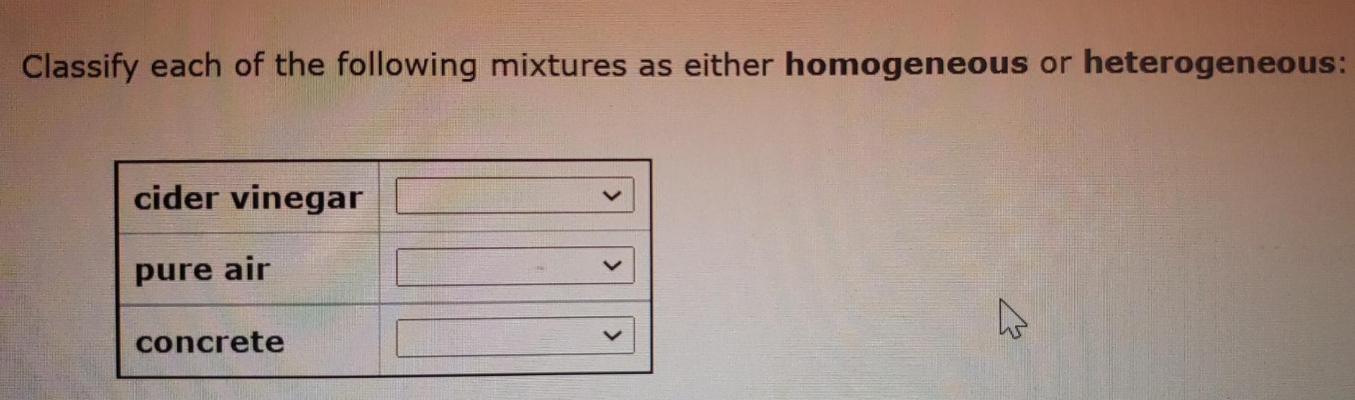 Solved Classify each of the following mixtures as either | Chegg.com
