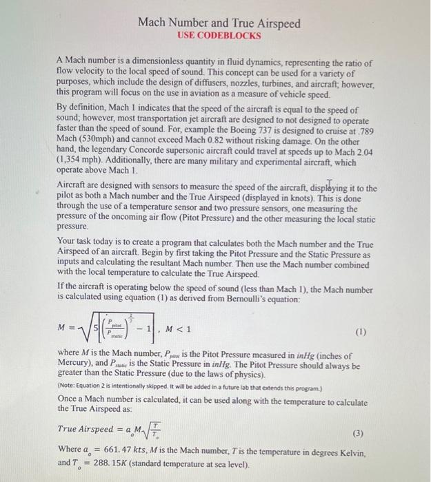 Solved 5.26 Mach Number and Airspeed - Basic Program | Chegg.com