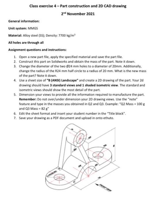 Solved Class exercise 4 - Part construction and 2D CAD | Chegg.com