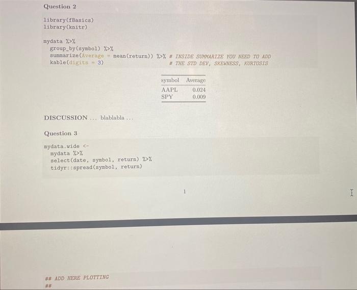 Solved library (fBasics) library (knitr) mydata %>% group_by | Chegg.com