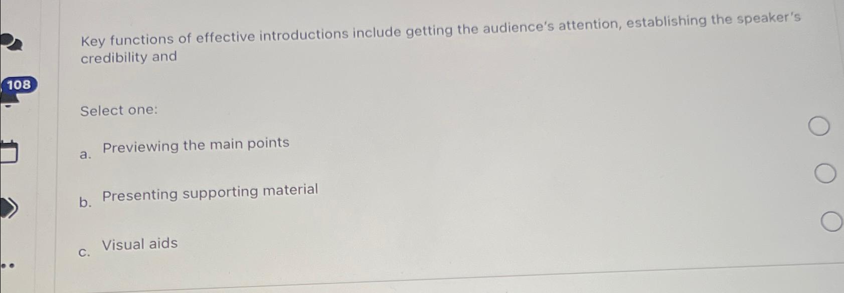 Solved Key functions of effective introductions include | Chegg.com