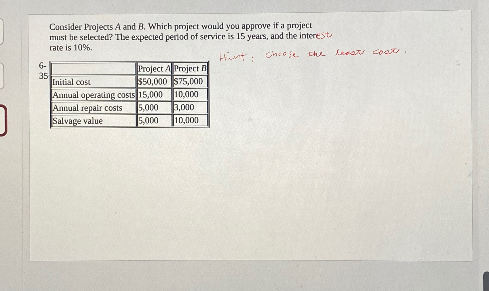 Solved Consider Projects A and B. ﻿Which project would you | Chegg.com