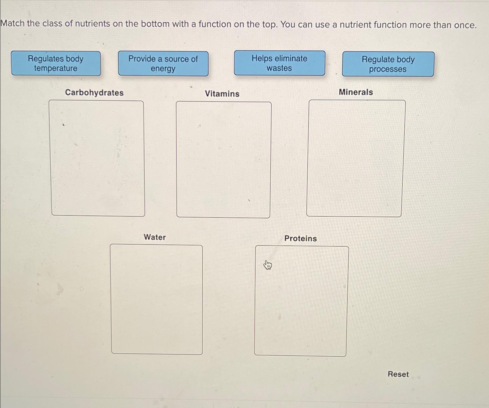 Solved Match the class of nutrients on the bottom with a | Chegg.com