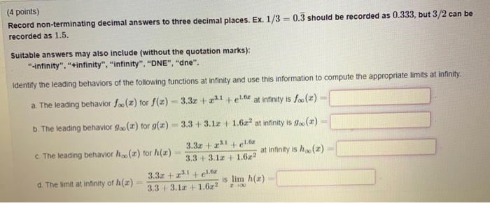 Solved (4 points) Record non-terminating decimal answers to | Chegg.com