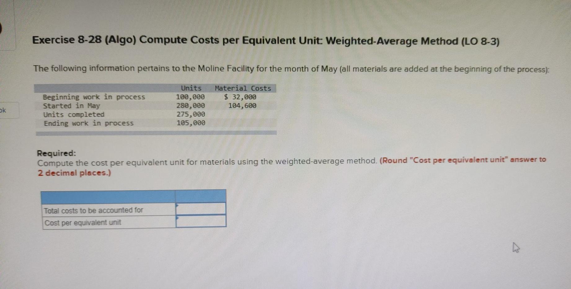Solved Exercise 8-28 (Algo) Compute Costs per Equivalent | Chegg.com