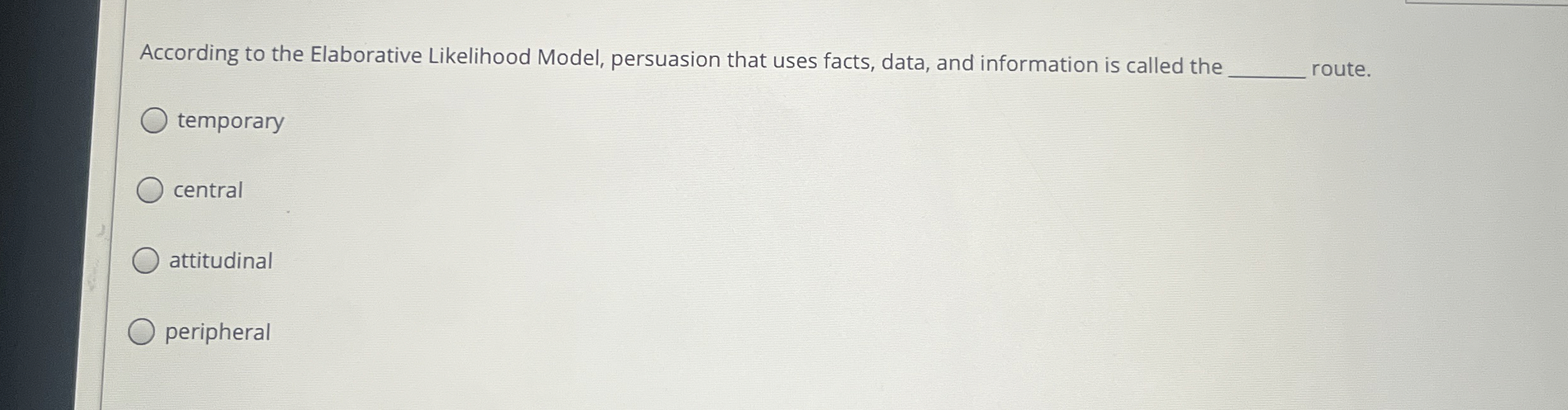 Solved According to the Elaborative Likelihood Model, | Chegg.com