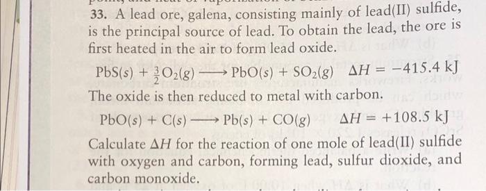 Solved 33. A lead ore, galena, consisting mainly of lead(II) | Chegg.com