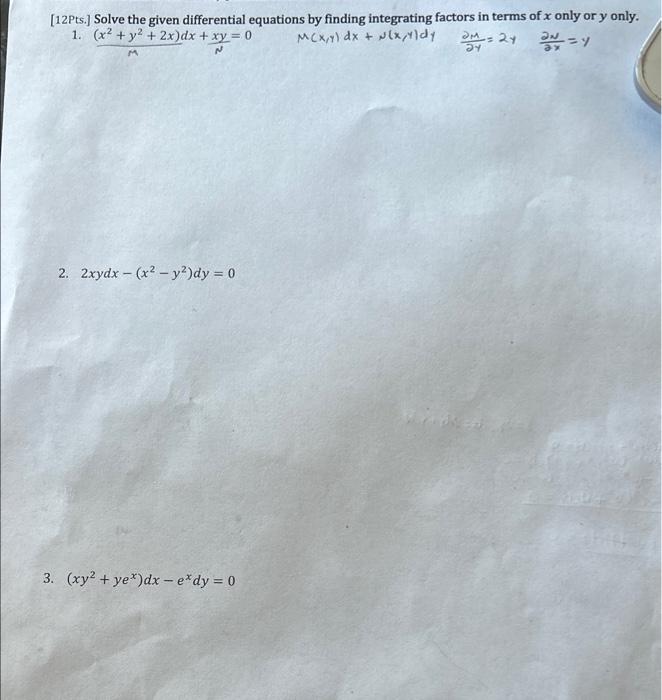 [12Pts.] Solve the given differential equations by | Chegg.com