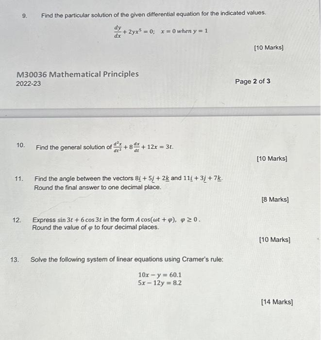 [Solved]: 9. Find the particular solution of the given diff