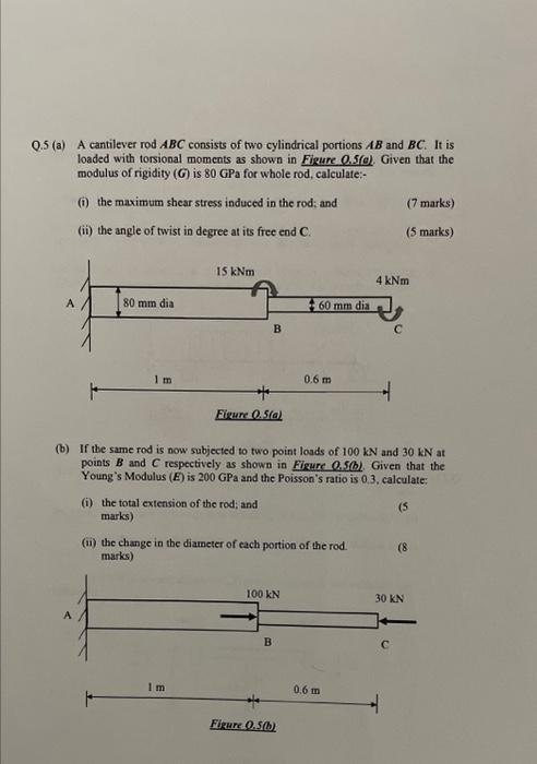 Solved Q.5 (a) A cantilever rod ABC consists of two | Chegg.com