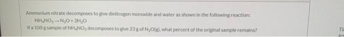 Solved Ammonium nitrate decomposes to give dinitrogen | Chegg.com