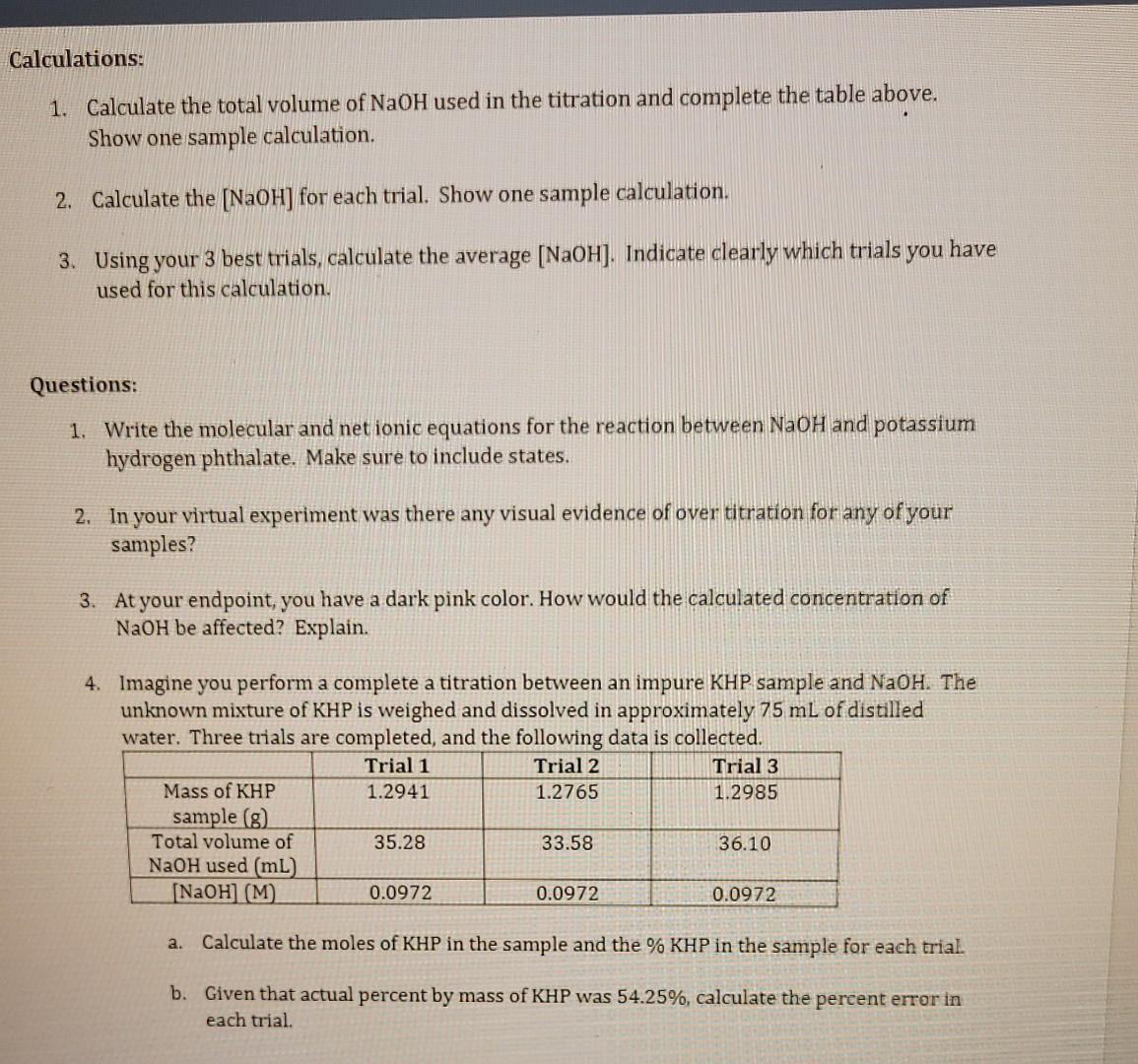 Solved Standardization of NaOH using KHP Objective: In this | Chegg.com