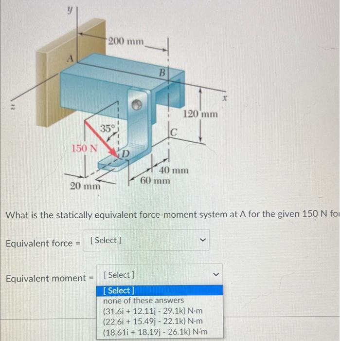 Solved What is the statically equivalent force-moment system | Chegg.com