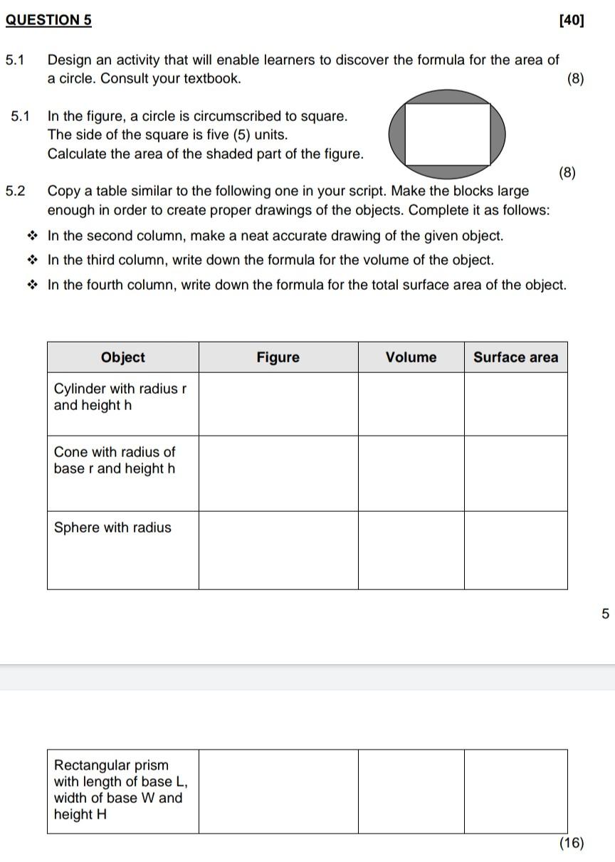 Solved 5.1 Design an activity that will enable learners to | Chegg.com