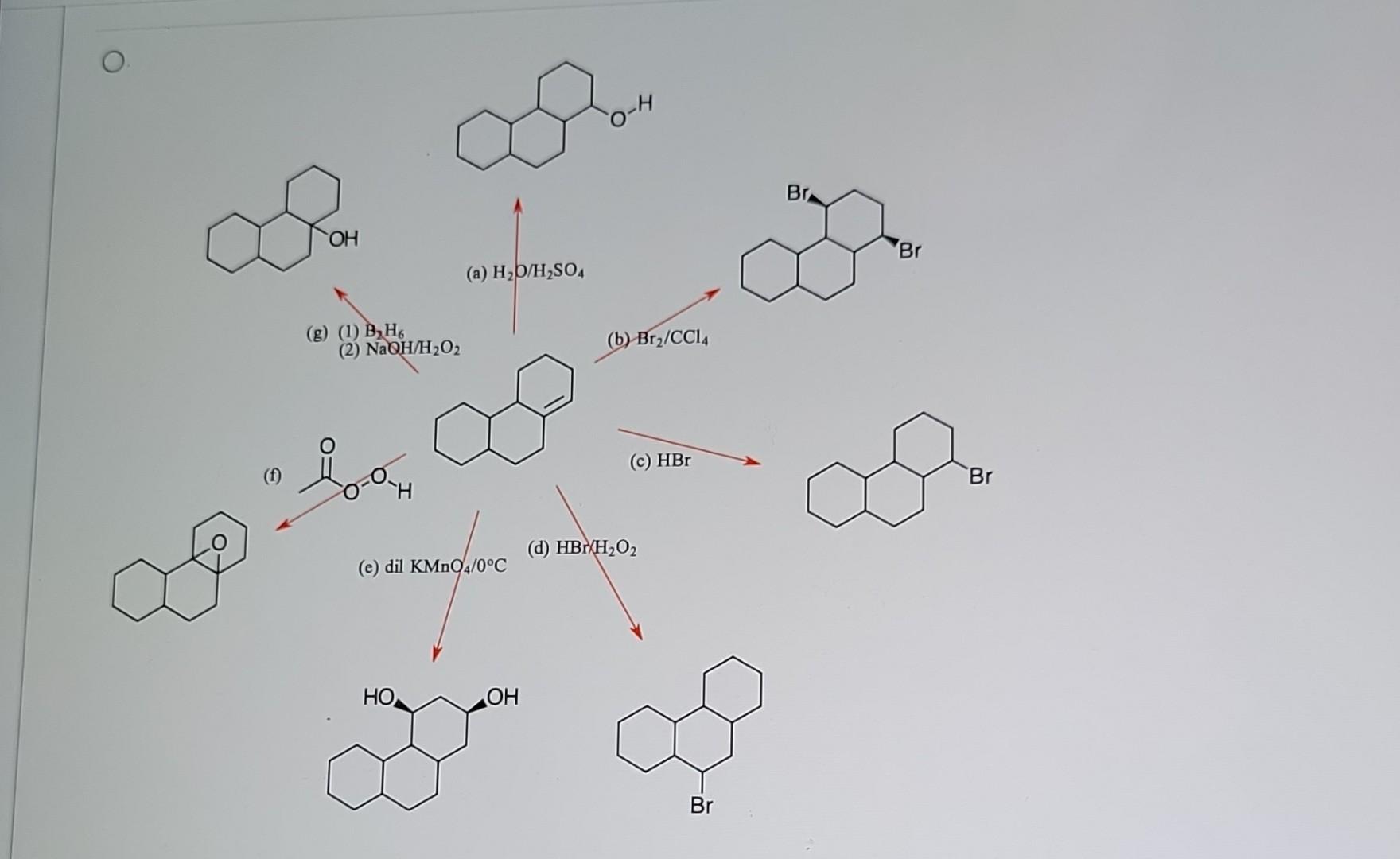 Solved (a) H2O/H2SO4 (g) (1) B2H6 (2) NaQH/H2O2 (f) (b) | Chegg.com