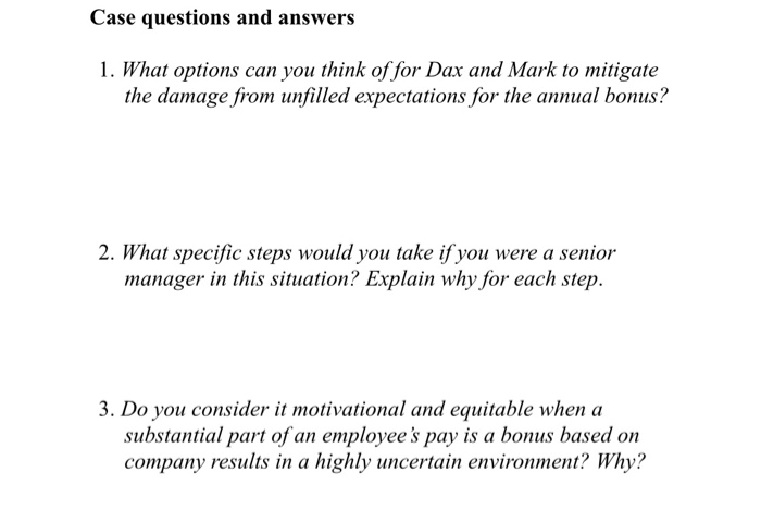 Solved Case questions and answers 1. What options can you | Chegg.com